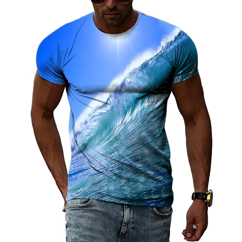New-Men-s-Ocean-Wave-Beach-Pattern-T-Shirts-3D-Printed-Sunset-Sunriseo ...