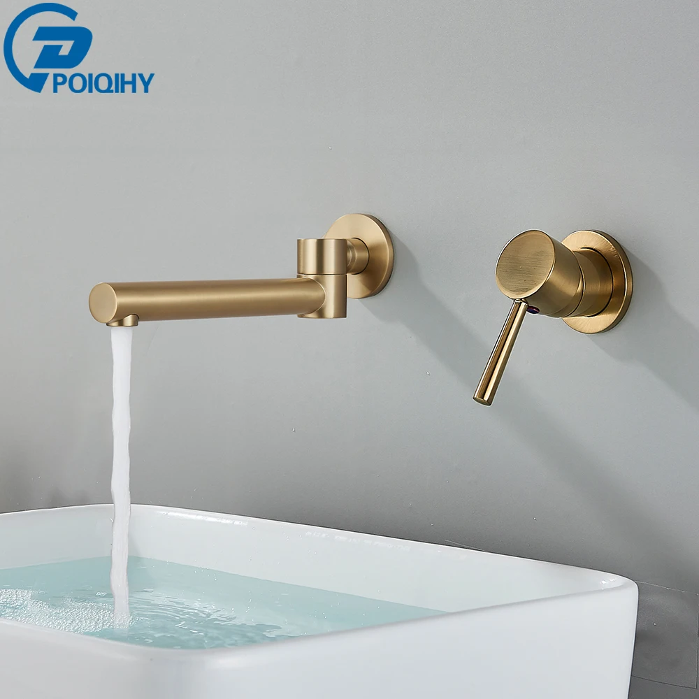 Wall-Mounted-Basin-Faucet-Foldable-and-Portable-Brushed-Golden-Bathroom ...