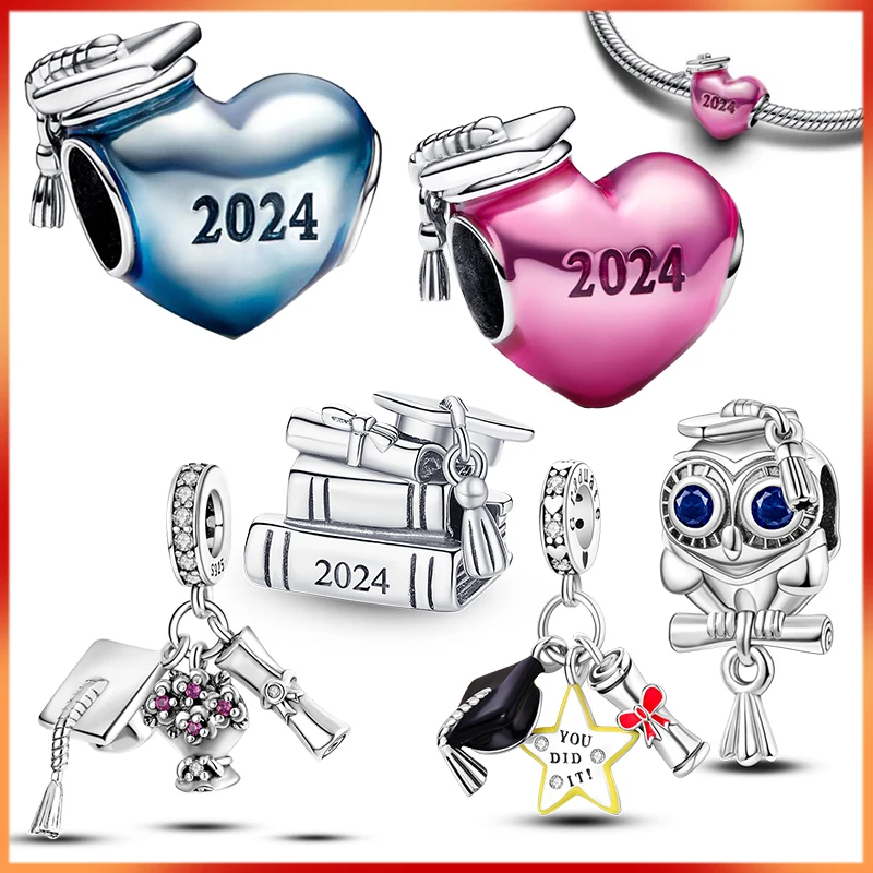 925-Sterling-Silver-Blue-Enamel-2024-Graduation-Heart-Charm-Graduation ...