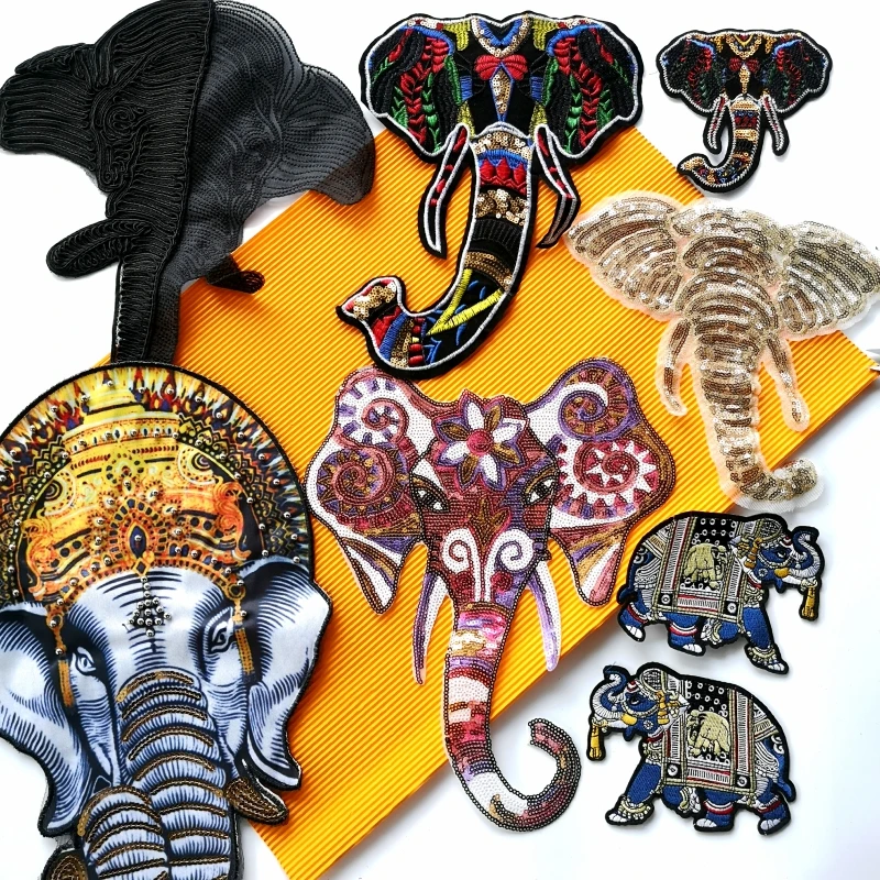 Gugutree Sequined Embroidery Big Elephant Patch Animal Badges Applique ...