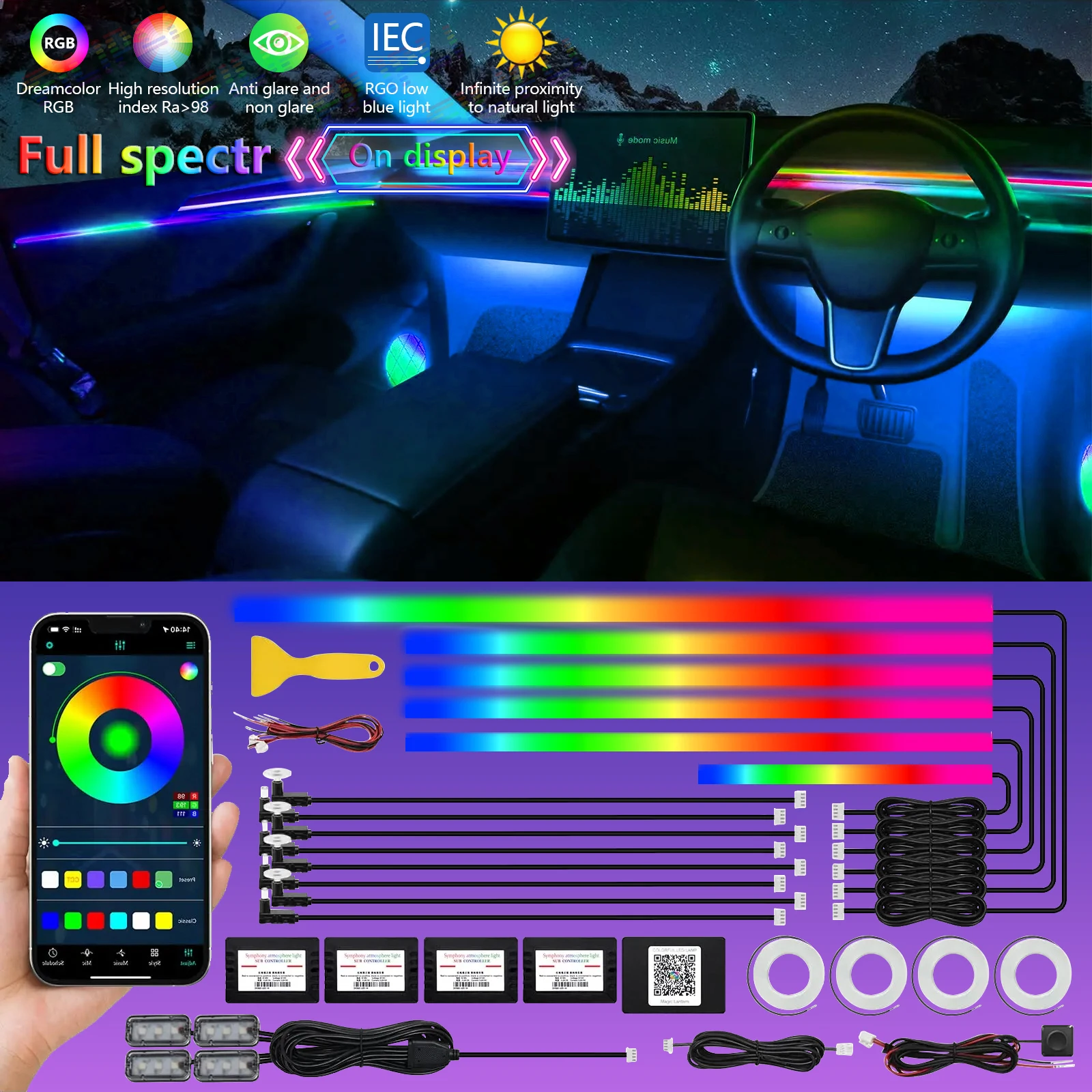 22-In1-Led-Car-Ambient-Light-Interior-110cm-Symphony-LED-Light-Strip ...