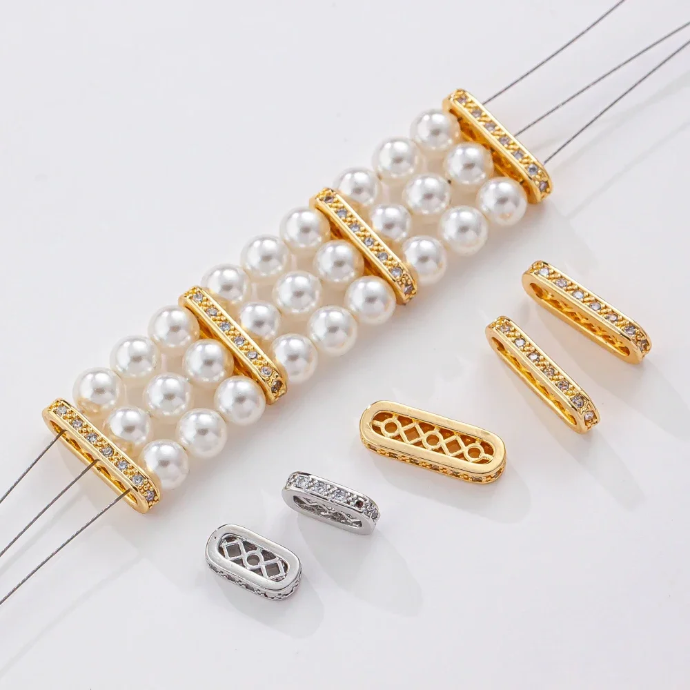 14K Gold Color Plated Porous Elliptical Zircon Bead Spacer DIY Pearl ...