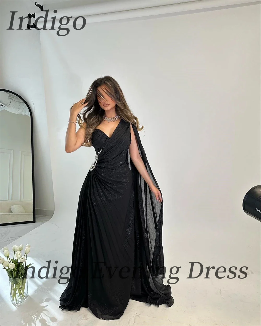 Indigo-Chiffon-Prom-Dresses-V-Neck-Long-Sleeves-Floor-Length-A-Line ...
