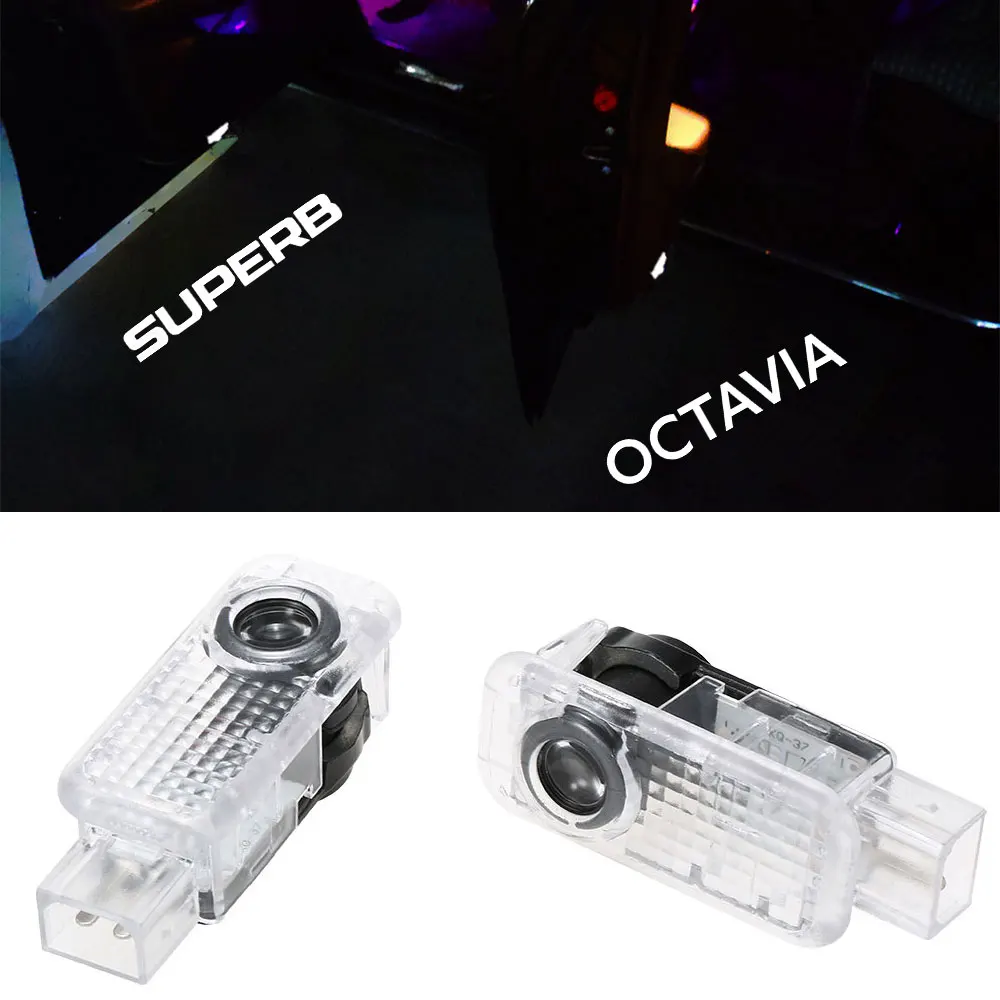 2Pcs LED Car Door Logo Projector Puddle Lights For Skoda Octavia 1Z ...