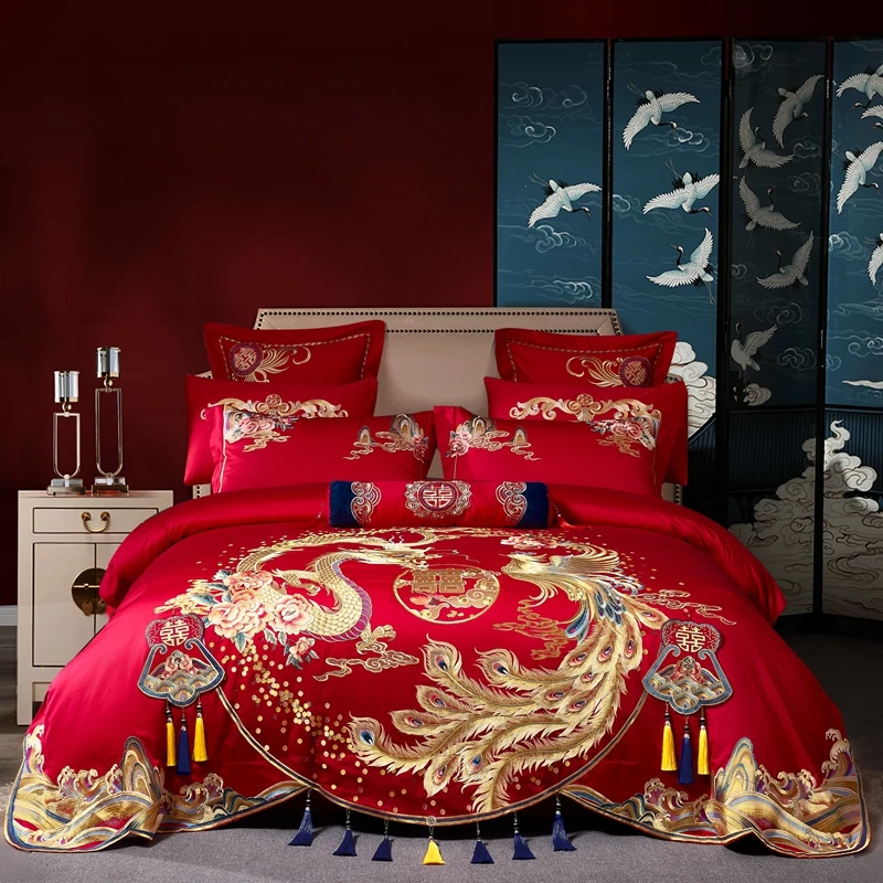 Top-Gold-Loong-Phoenix-Embroidery-Bedding-Set-Luxury-Red-Egyptian ...