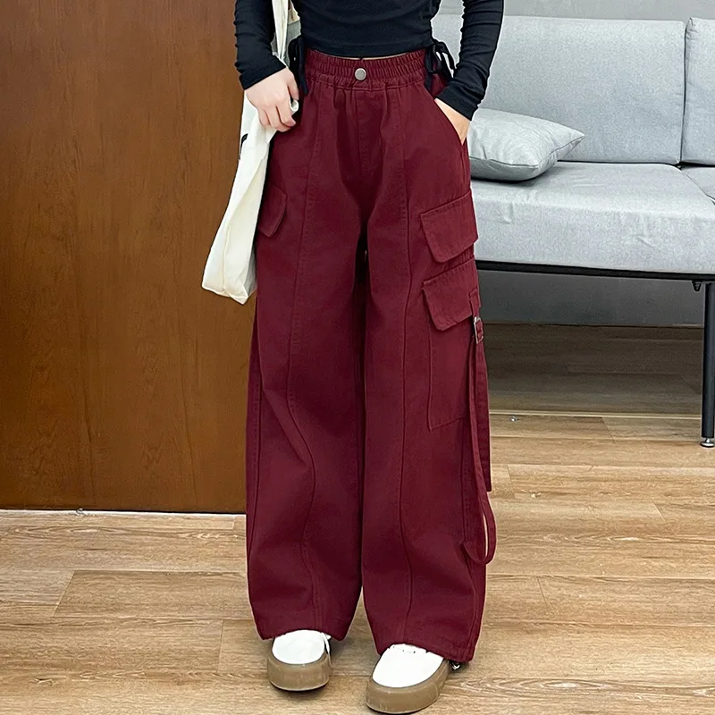 Teen-Girls-Cargo-Pants-Autumn-Casual-Loose-Red-Trousers-for-Children ...