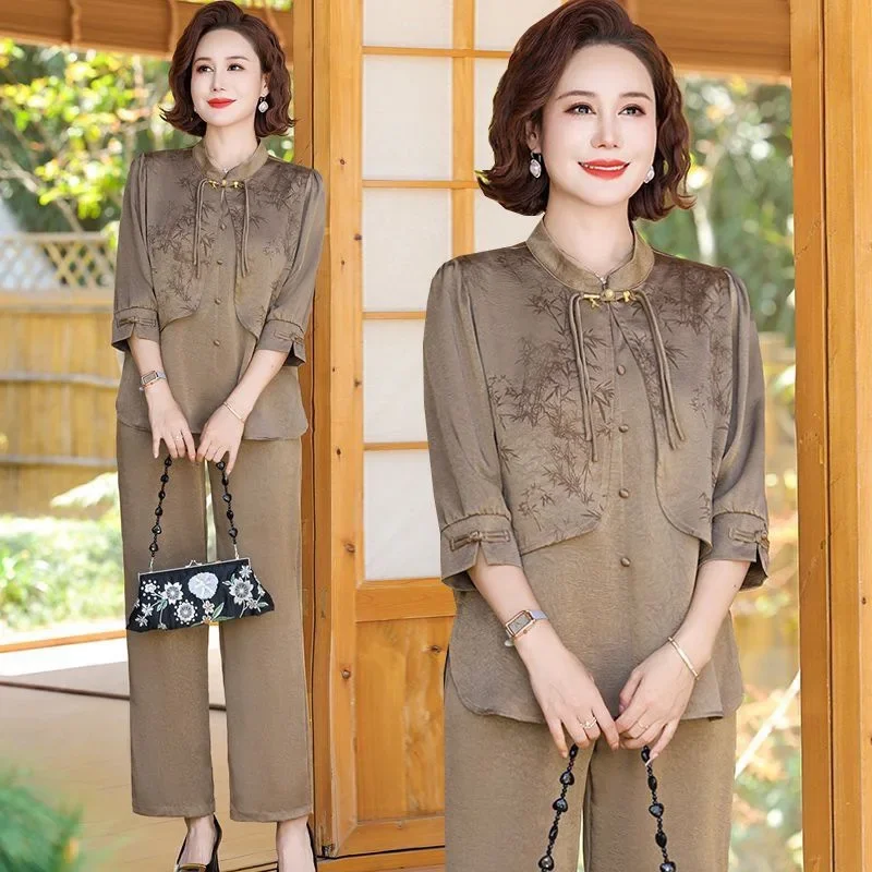 Traje elegante de estilo chino para mujeres de mediana edad y mayores ...