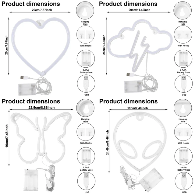 Akkumulátor/Usb Led Neon Világos Fali Dekoráció Pillangó Villám Jel ...