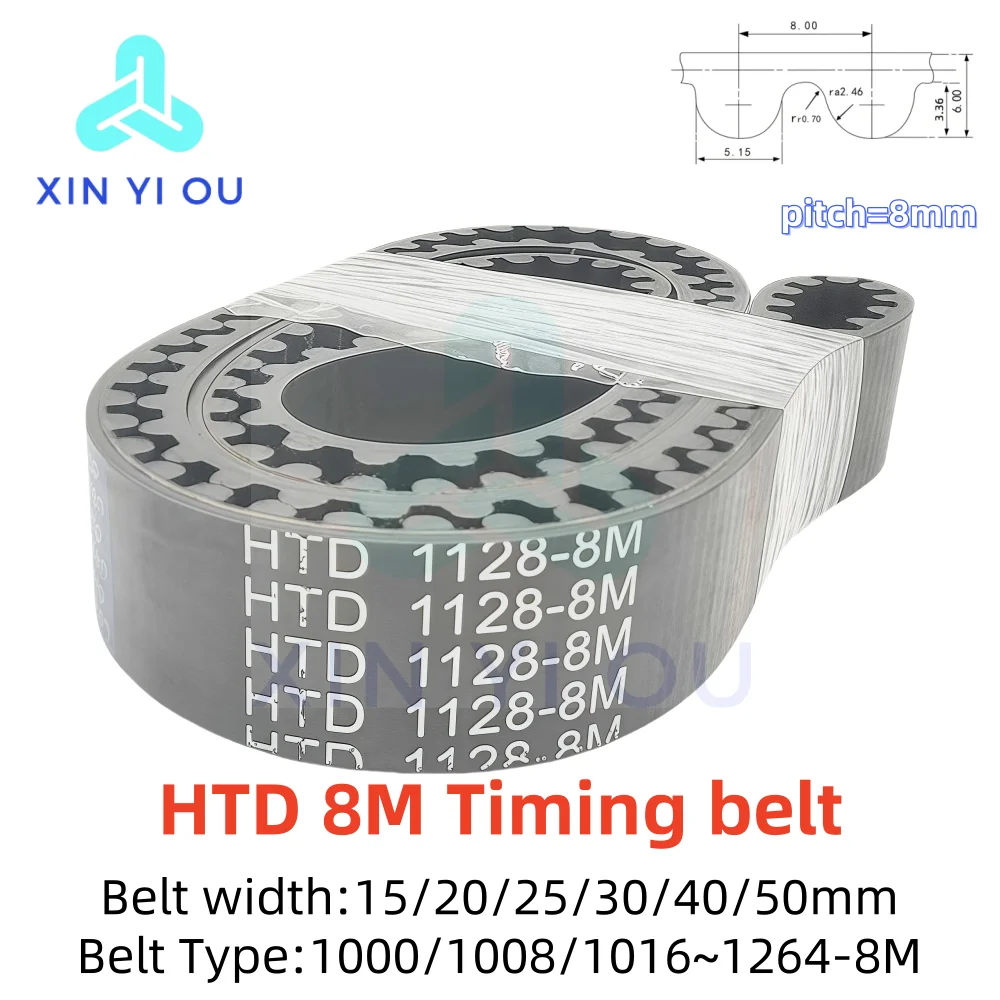 HTD8M Timing belt Pitch=8mm Belt Type 1000/1008/1016~1264-8M Belt width ...