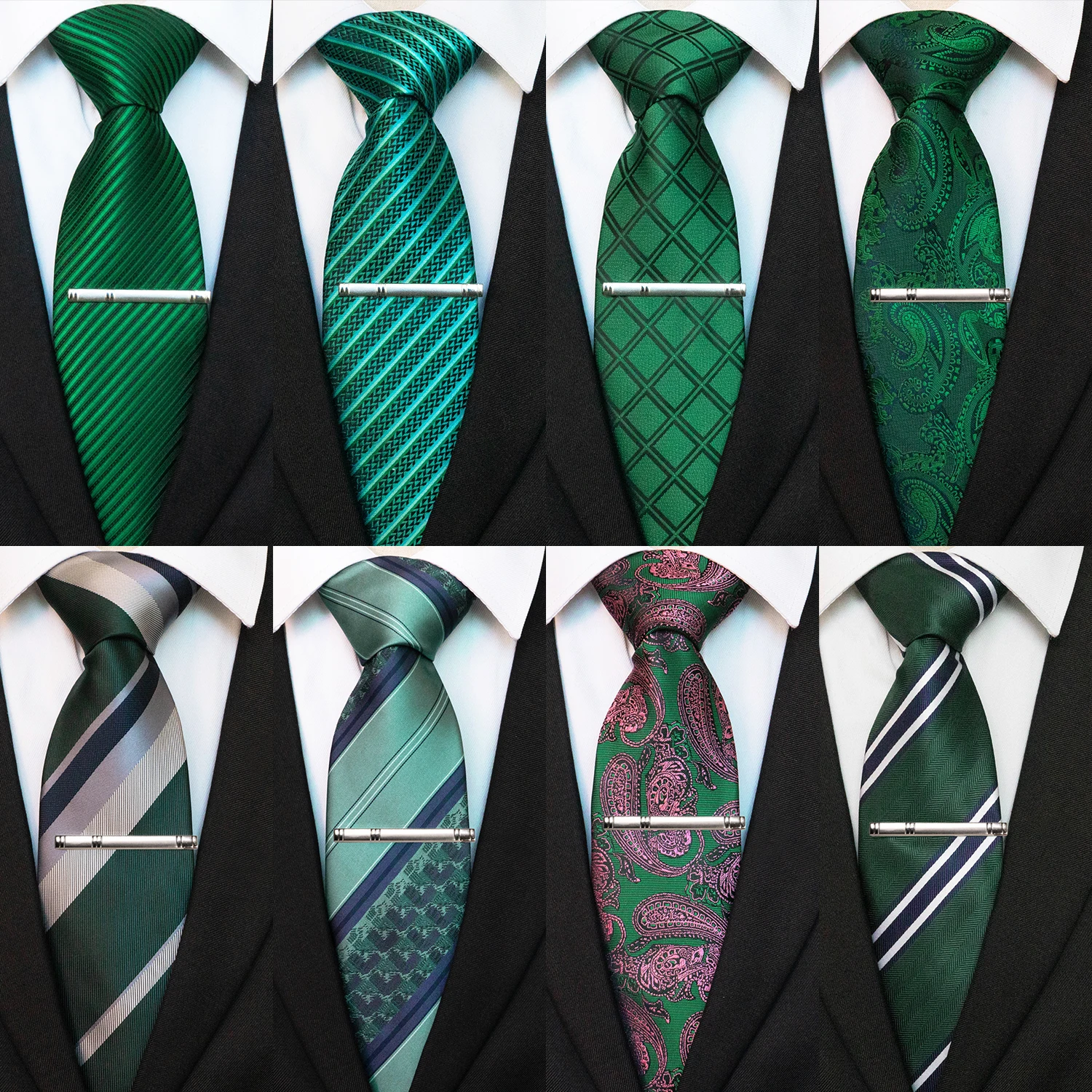 JEMYGINS Men Green Ties Striped Tie Paisley Silk Wedding Tie For Men Necktie Hanky Cufflink Set ...