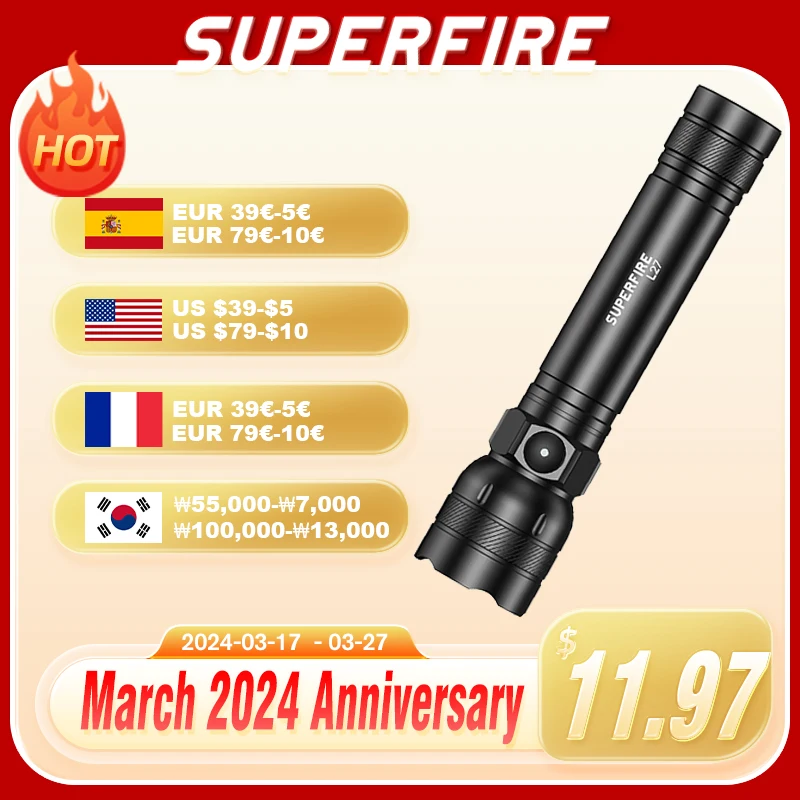 SUPERFIRE-L27-Super-Bright-Flashlights-Camping-Torch-5-Lighting-Modes ...