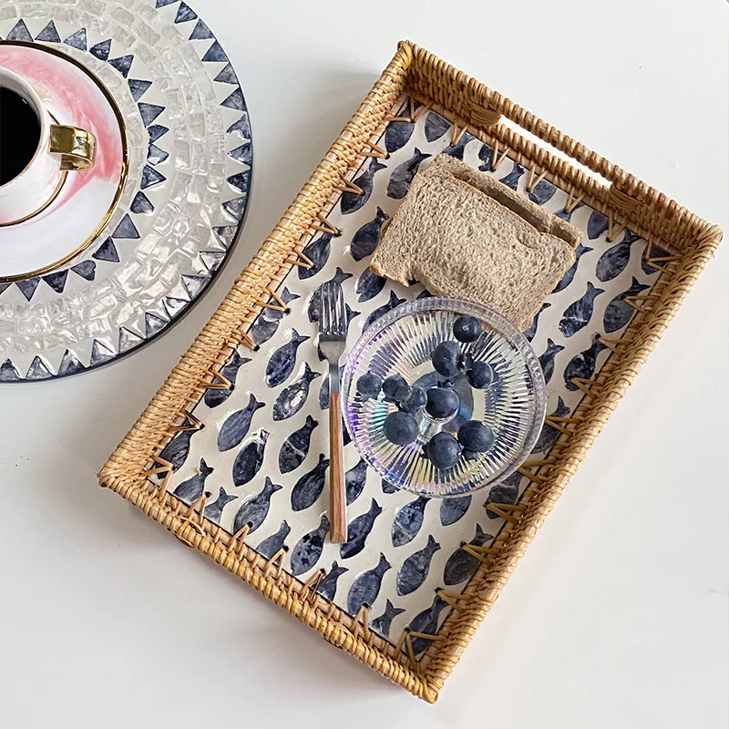 Hand-woven-Rattan-Color-Shell-Trays-For-Decoration-Rectangle-Food-Bread ...