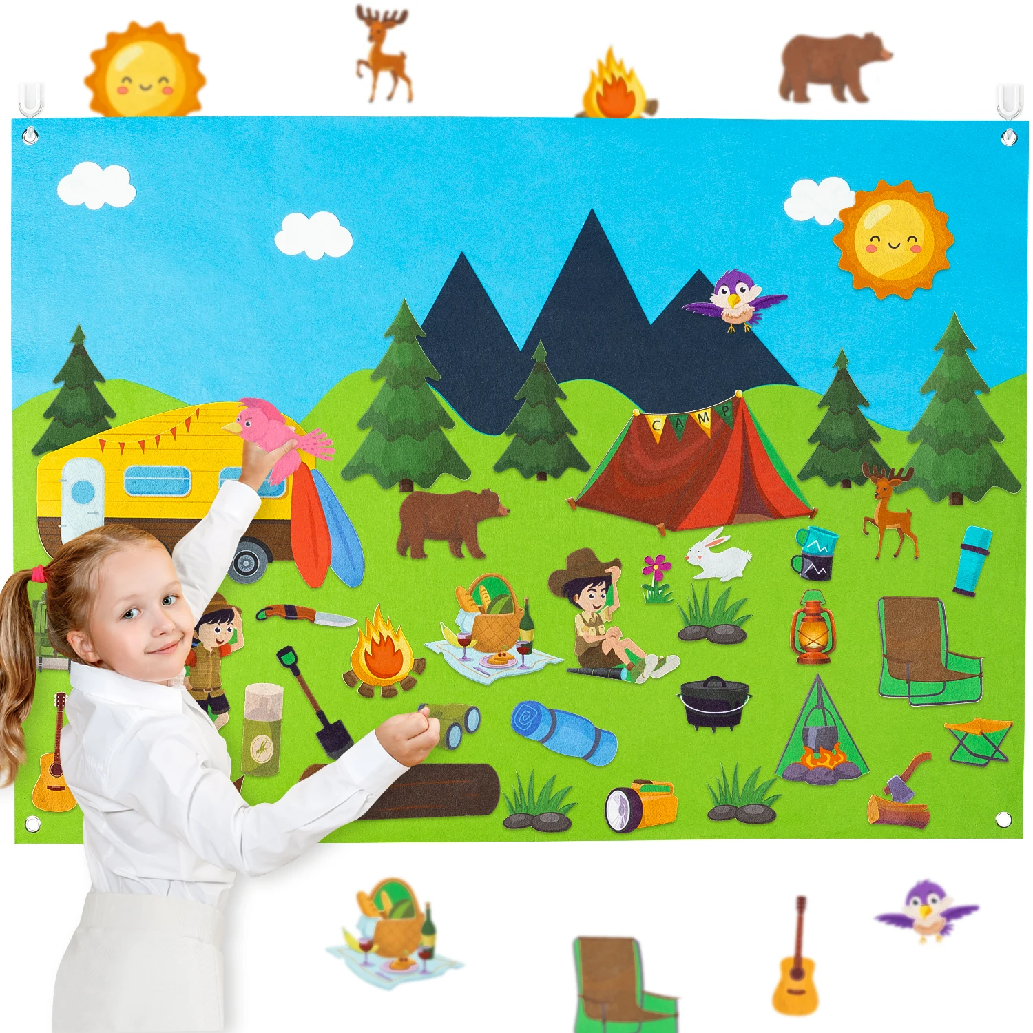 46Pcs-Camping-Felt-Board-Story-Set-Adventure-Camp-Out-Forest-Theme ...