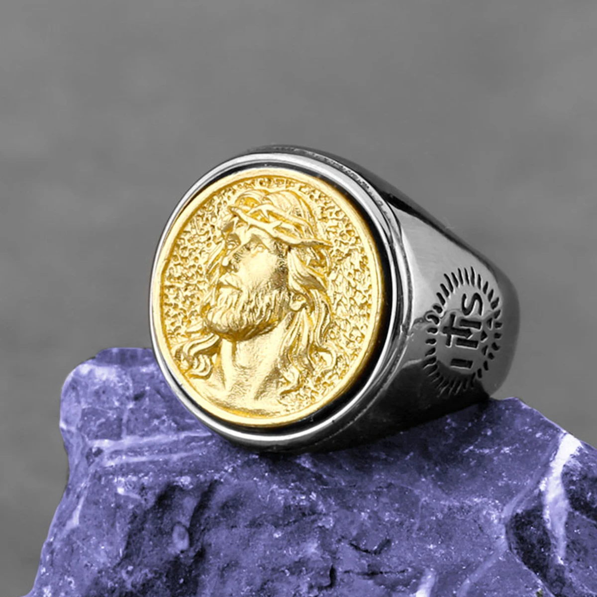 Stainless Steel Jesus Cross Ring Men's Fashion Classic Religious Amulet ...