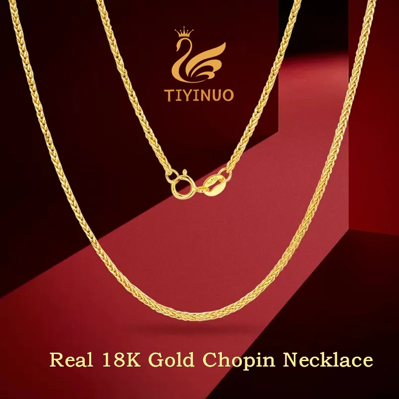 TIYINUO Real 18K Gold Women New in Clavicle Necklace Solid Chopin Chain ...
