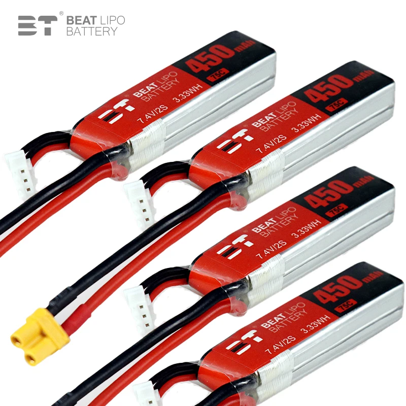 4Pcs 7.4V 450mAh 75C LIPO Battery For RC Helicopter Quadcopter FPV ...