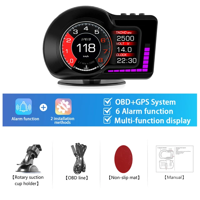 Podofo Car Smart Digital Speedometer OBD2 GPS Head Up Display HUD ...