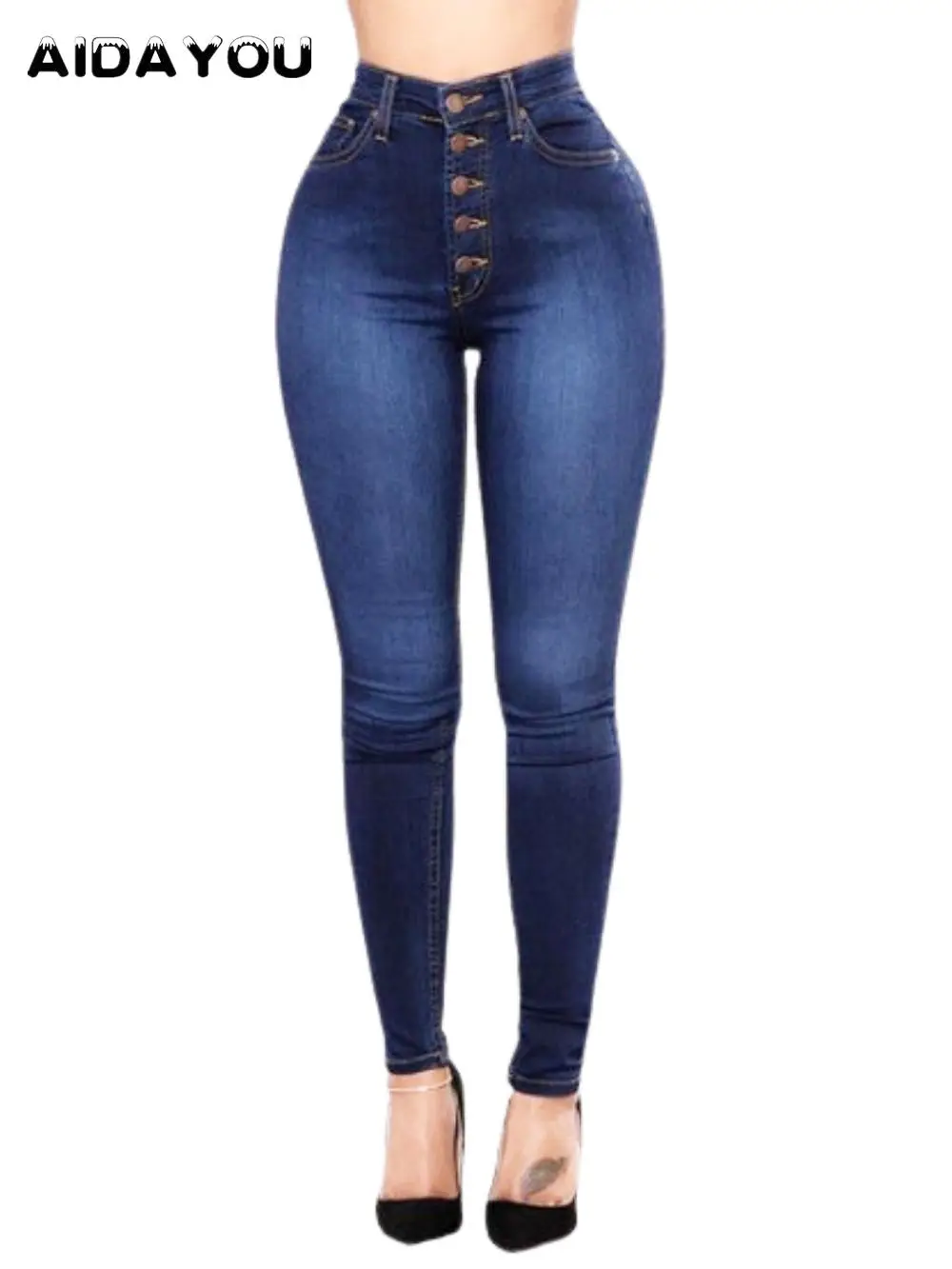 Womens Button Front Jeans Butt Lifting Stretchy Slim Bootcut Elastic ...