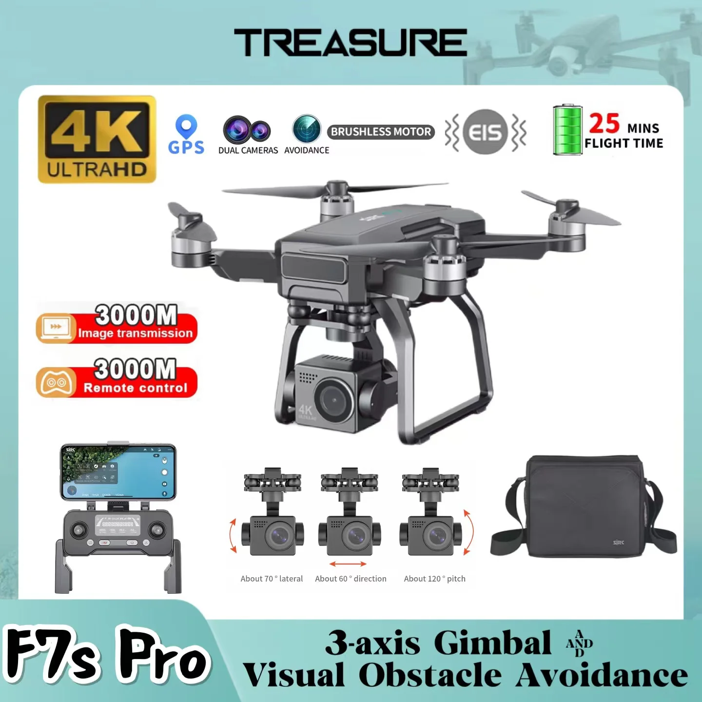 F7 / F7S 4K PRO Drone Professional HD Camera With 3-Axis Gimbal Aerial ...