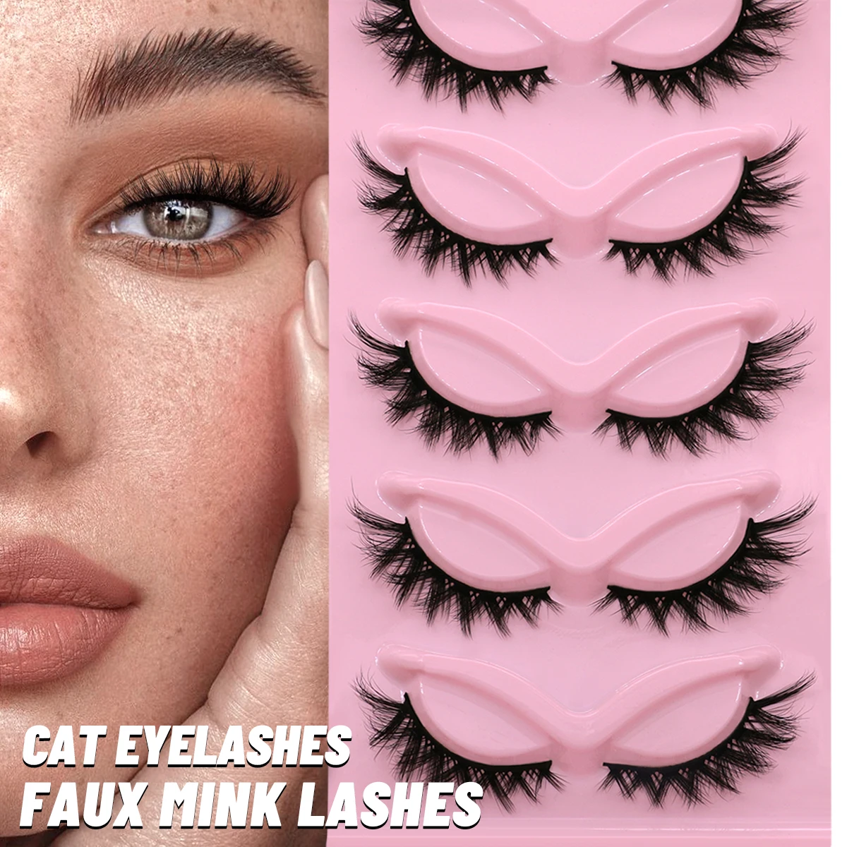 Groinneya Natural Lashes 5 Pairs Cat Eye Lashes Faux Mink Eyelashes