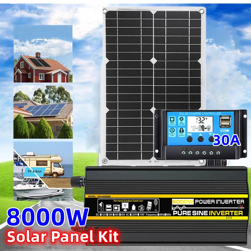 3000w/6000w 8000w painel solar onda senoidal pura inversor kit dc12v para ac 220v 110v sistema ...