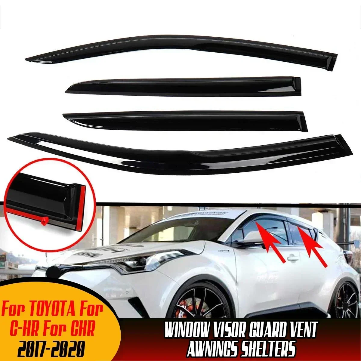 4-Pcs-Black-Tinted-Car-Side-Window-Visor-Guard-Vent-Awnings-Rain-Guard ...