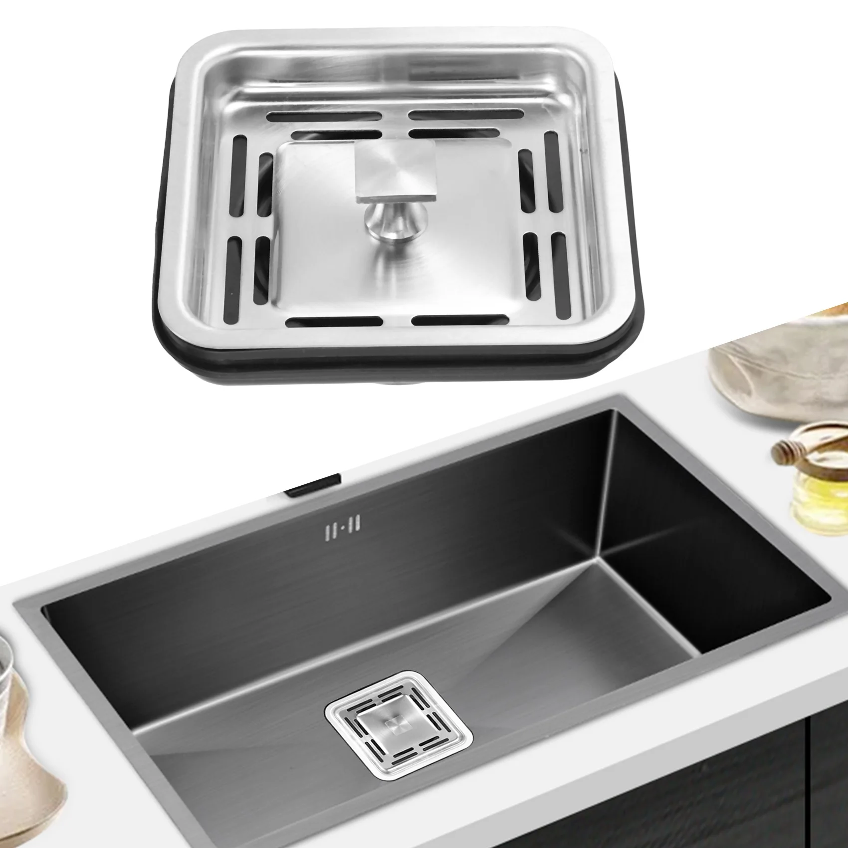 AD30-Stainless Steel Square Sink Strainer Plug Kitchen Sink Drain Mesh ...