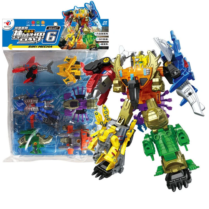 6 em 1 crianças brinquedos animais transformação robô brinquedos ...