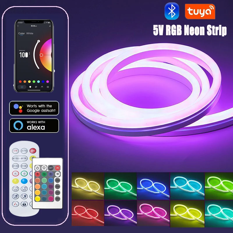 1/2/3/5M Led RGB Neon Strip Light USB Smart Tuya Bluetooth Diy Flexible ...