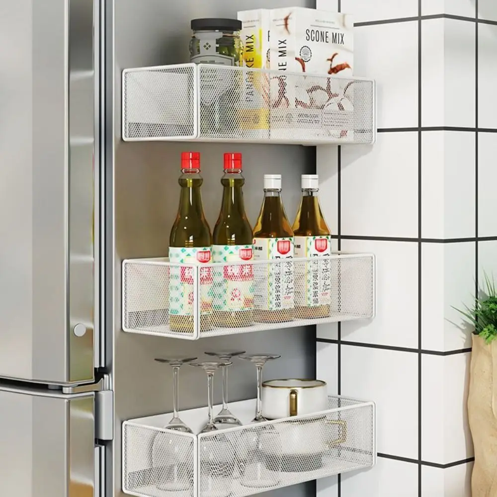 Metal Refrigerator Magnetic Shelf Multifunctional No-Punch Refrigerator ...