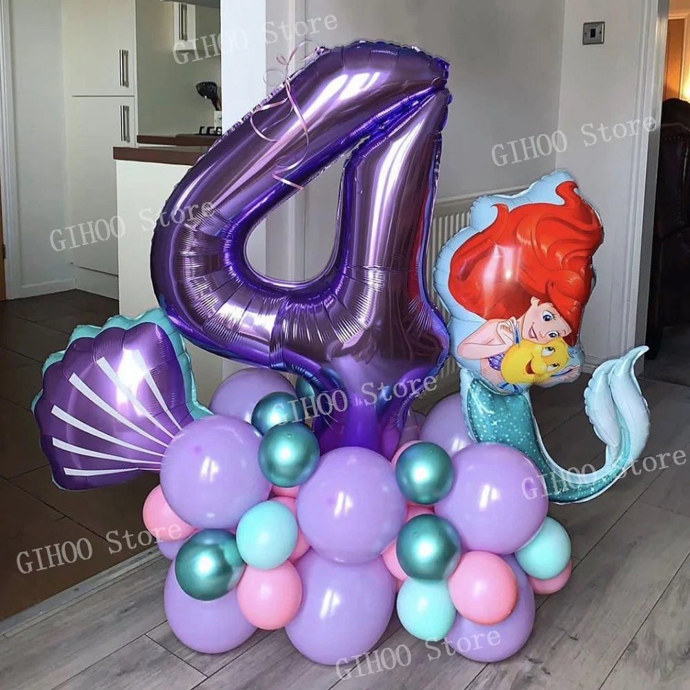 34pcs-Lot-Disney-Mermaid-Princess-Ariel-Foil-Balloons-40inch-Number-Air ...