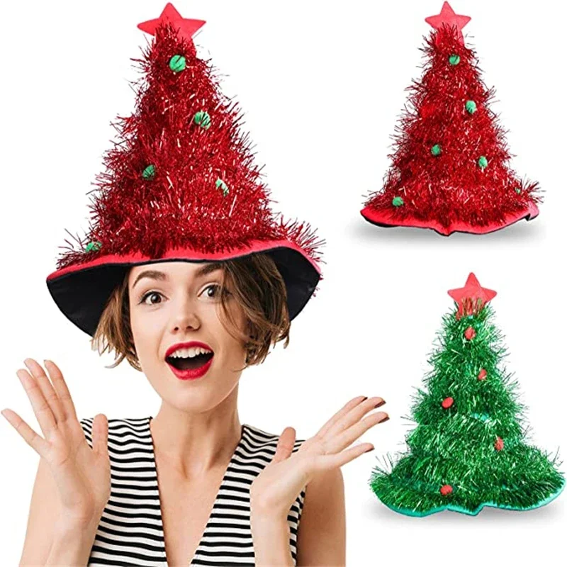 Christmas Hats Tree Tinsel Hats Xmas Tree Hat Costume Accessories Red ...