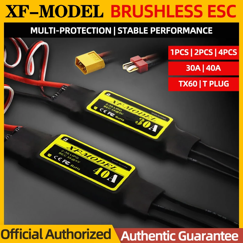 1/2/4PCS XF-MODEL 30A 40A Brushless ESC XT60/T Plug 2-3S Lipo With BEC ...