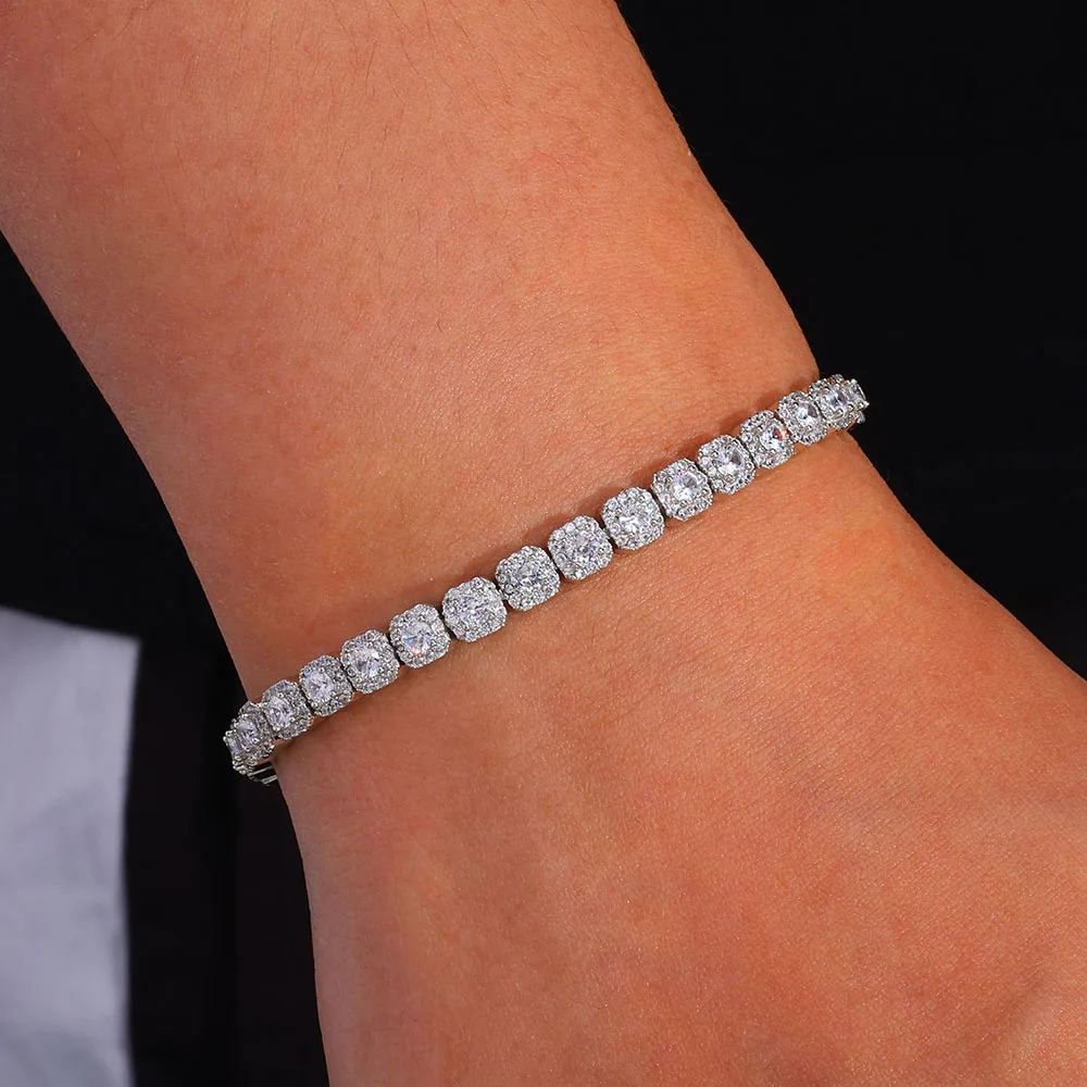 NY 5mm Clustered Tennis Bracelet Silver Gold Plated Iced Out Diamond ...