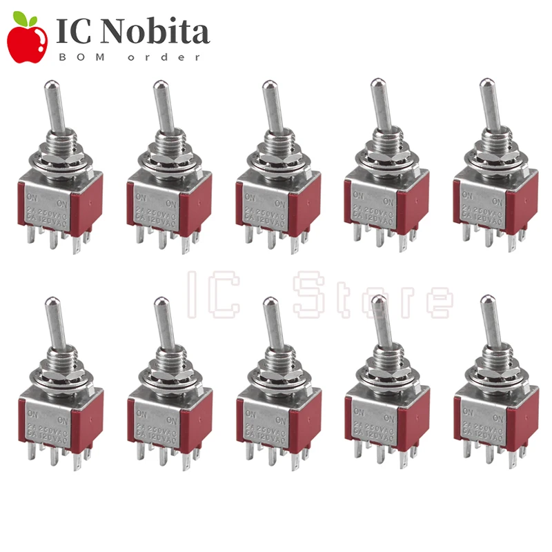 10PCS Red Toggle Switch MTS-202 6 Pin 2 Position ON/ON DPDT Latching ...