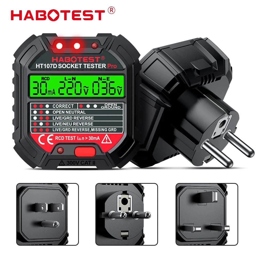 HABOTEST-HT107-Socket-Tester-PRO-EU-UK-US-Plug-Digital-Outlet-Socket ...