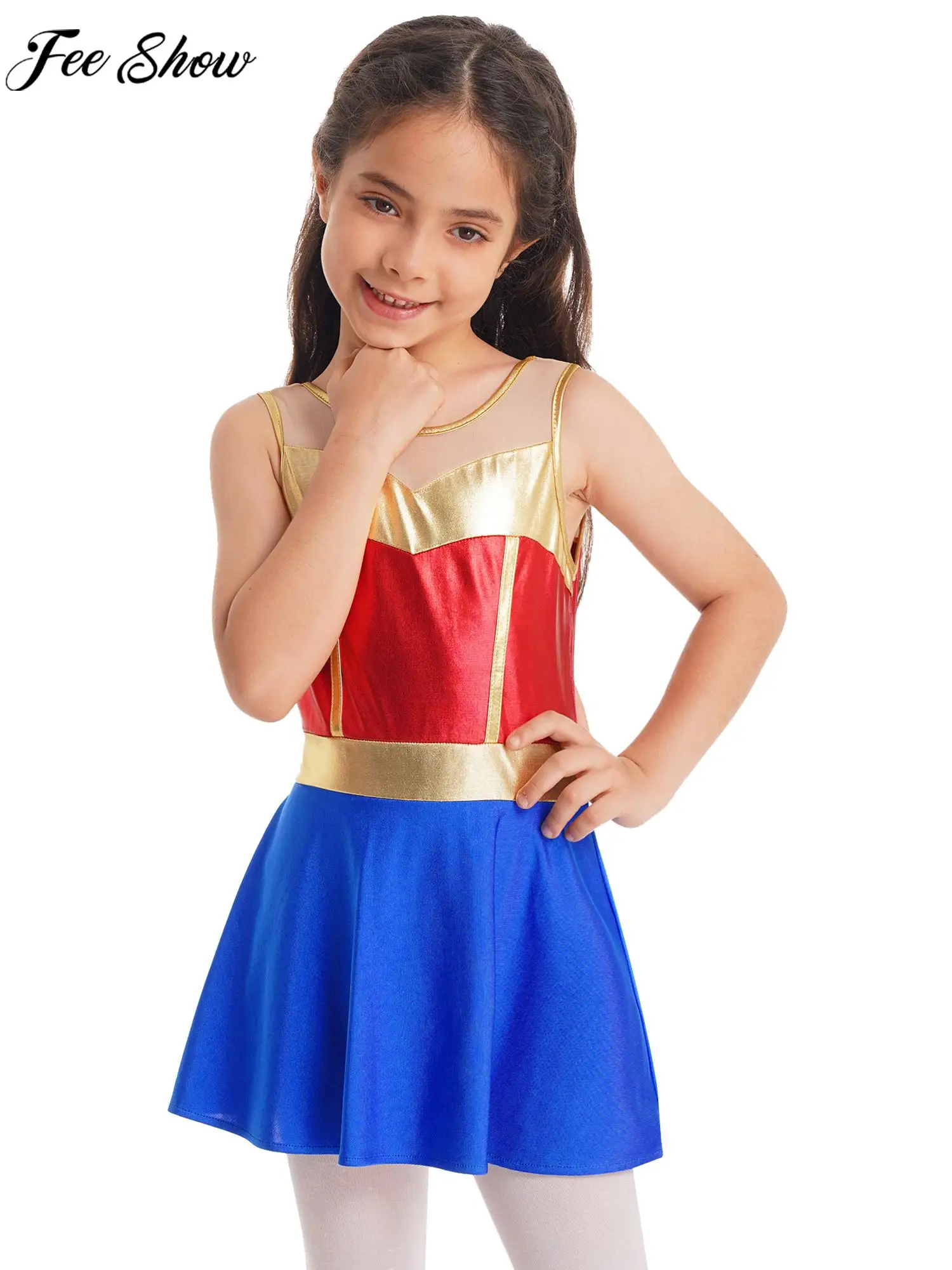 Girls-Halloween-Heroine-Cosplay-Costume-Sleeveless-Metallic-Mesh ...
