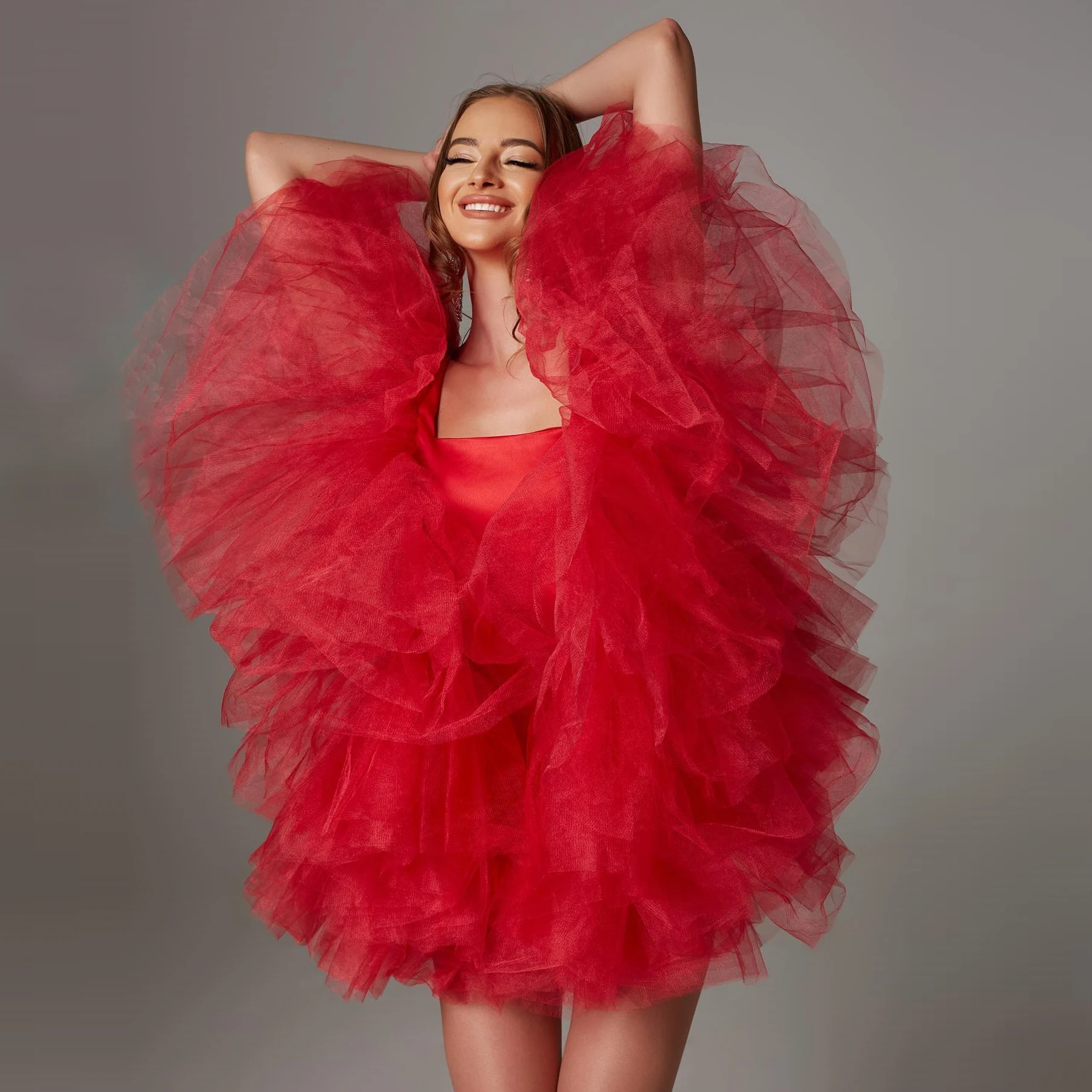 Custom-Made-Red-Puffy-Tulle-Mini-Length-Prom-Party-Dresses-for-Women ...