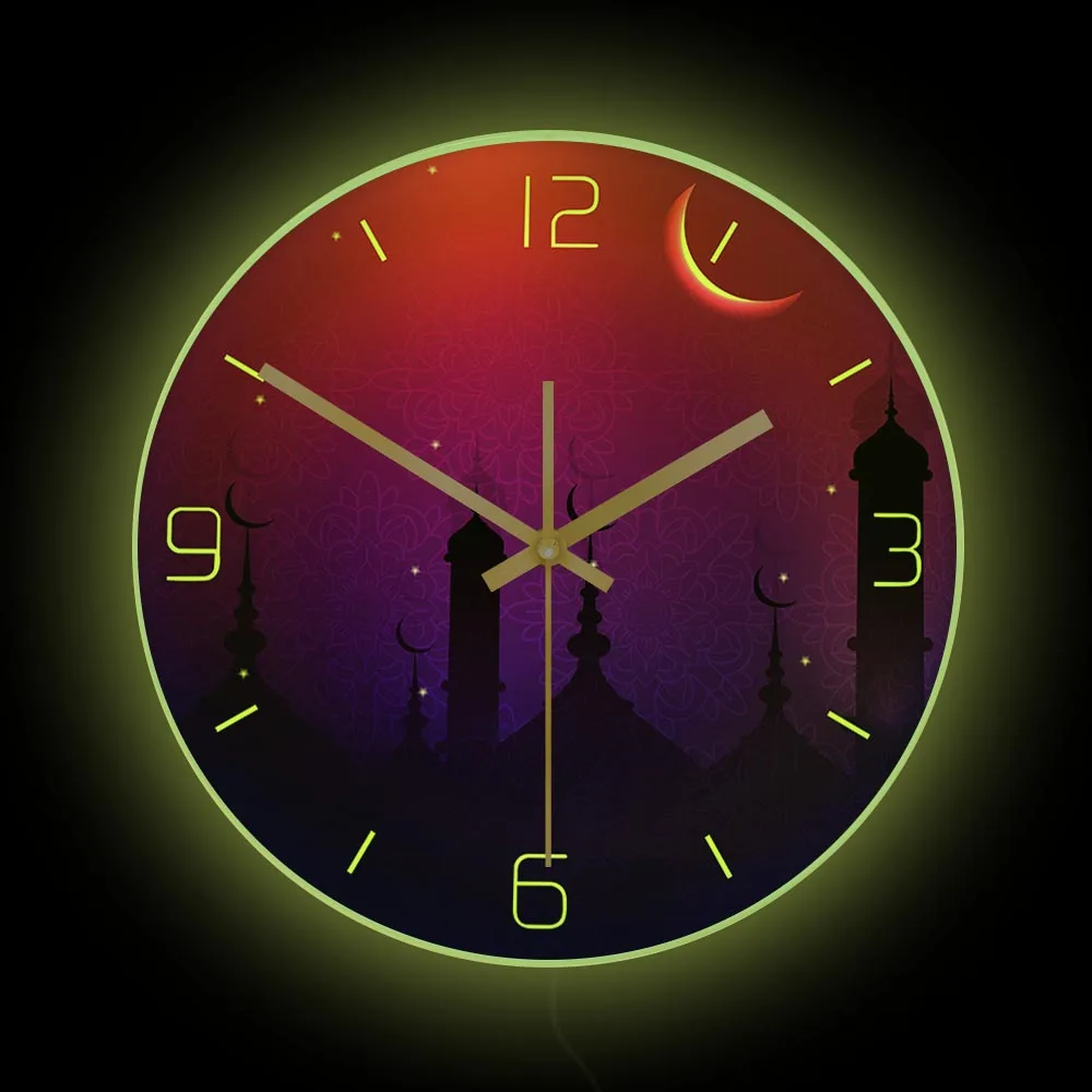 Reloj-de-pared-con-luz-LED-de-luna-creciente-musulmana-luz-nocturna-que ...