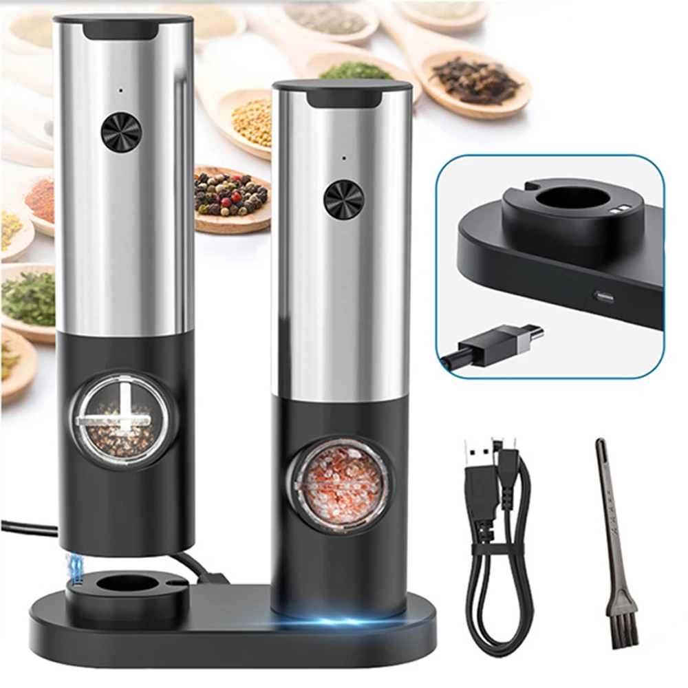 Electric-Grinders-Salt-Pepper-Grinder-Set-Rechargeable-Stainless-Steel ...