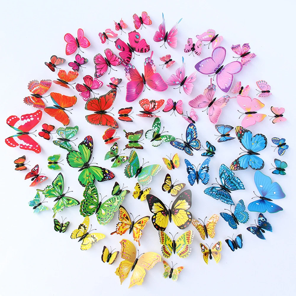 12Pcs-Butterfly-Stickers-3D-Color-Wall-Stickers-for-Home-Decor-Pink ...