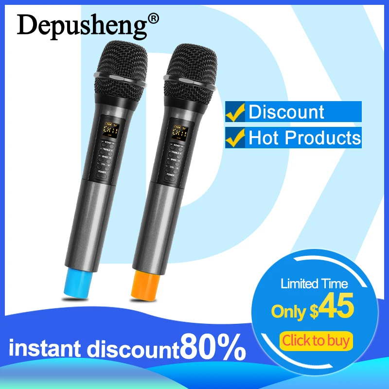 Depusheng-micr-fono-inal-mbrico-DX6-UHF-sistema-de-doble-canal-dos-micr ...