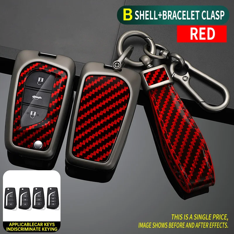 Carbon-Fiber-Car-Key-Case-Keychain-For-Toyota-Aqua-RAV4-Land-Cruiser ...