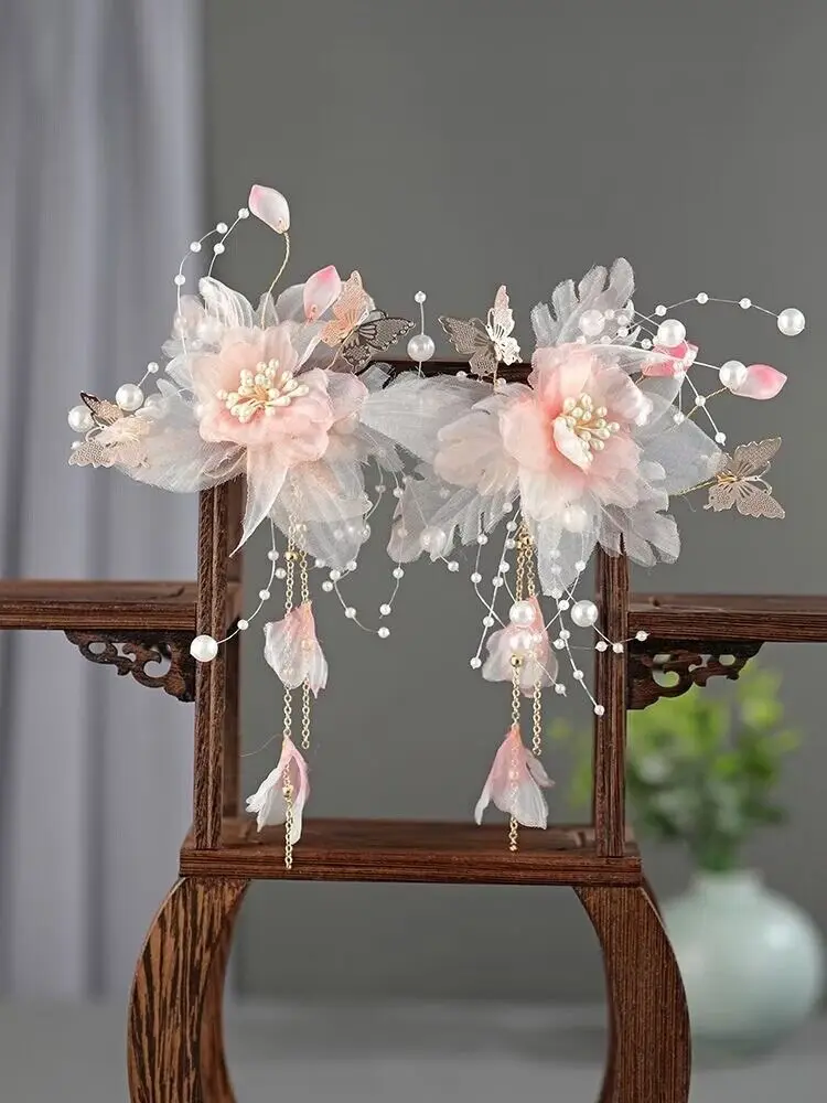 Hanfu Pink Headdress Women Butterfly Fairy Tassel Hairpin Ancient ...