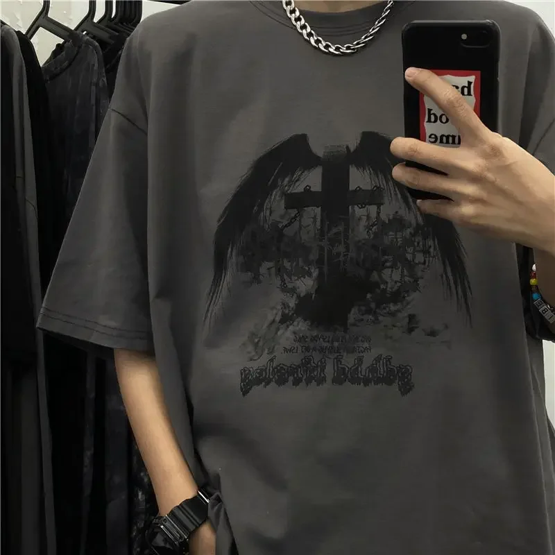 Camiseta de gran tamaño Y2K Emo para hombre, camiseta coreana Harajuku ...