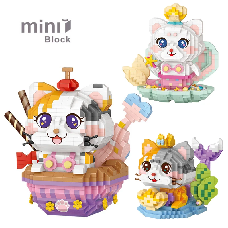 Cartoon-Cute-Kitten-Fish-Mini-Building-Blocks-DIY-Animal-Doll-Model ...