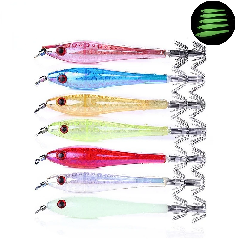 5pcs/lot Luminous Squid Lure Sea Jig Game Fishing Lure Squid Hooks Egi ...