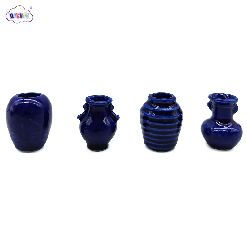 4Pcs-Dollhouse-Mini-Jars-Ceramic-Blue-Vase-Model-Doll-Home-Scene ...