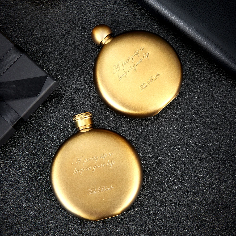 5oz high-end gold stainless steel round hip flask, stainless steel ...
