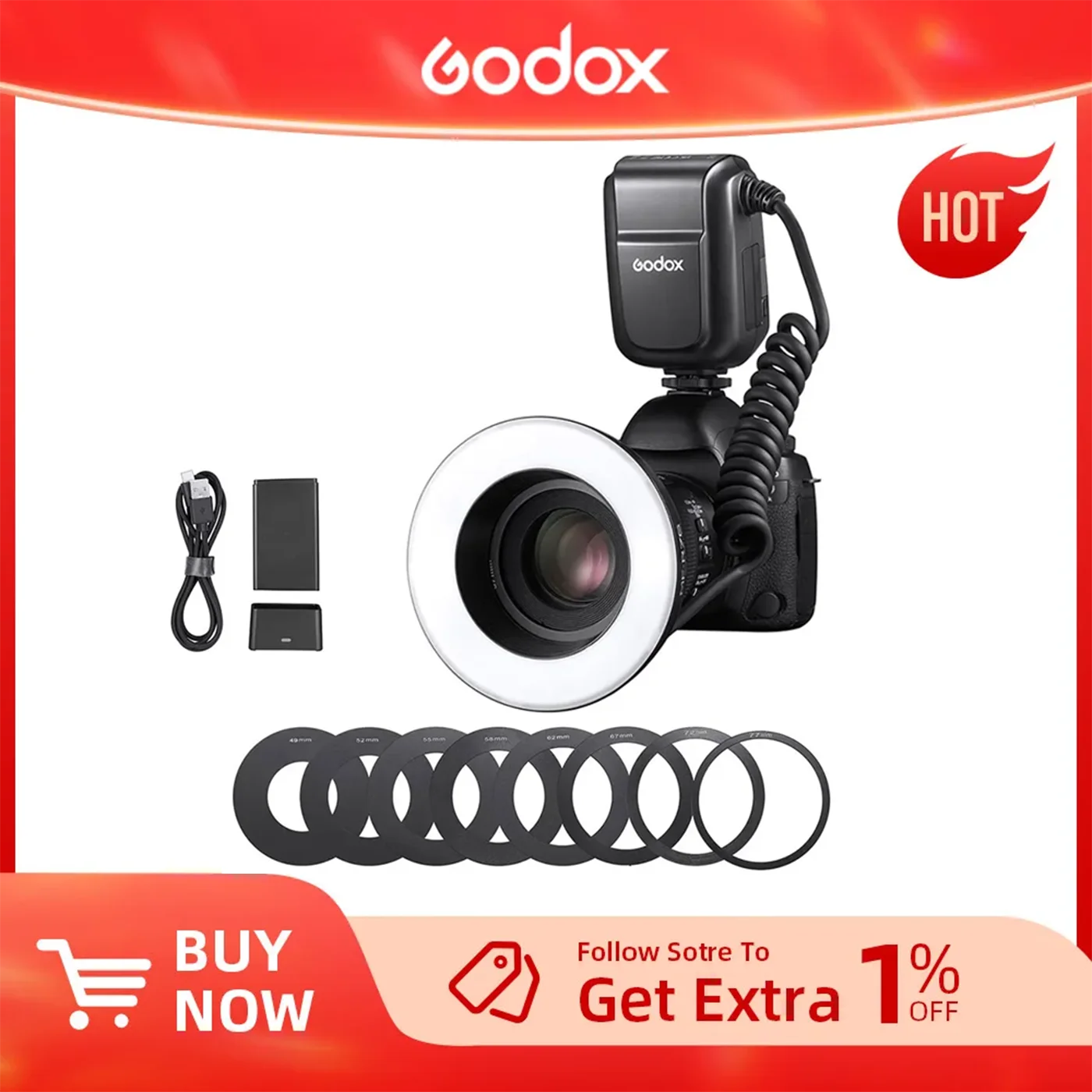 Godox-MF-R76-RING76-5000K-Macro-LED-Ring-Light-Speedlite-Flash-Light ...